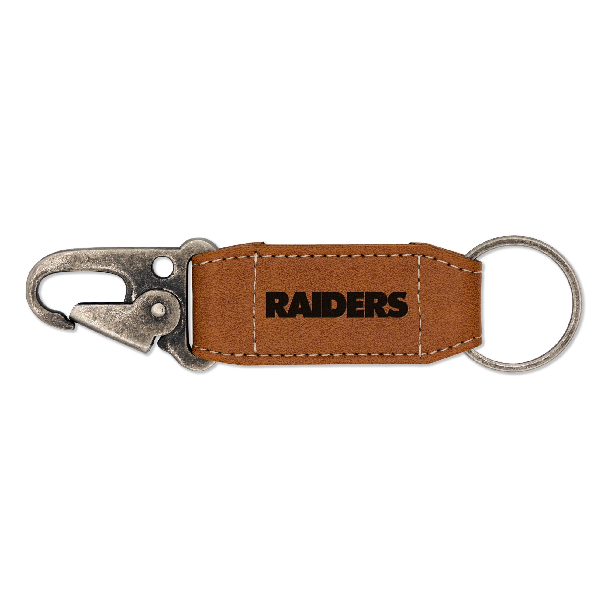 Las Vegas Raiders Laser Engraved Vegan Leather Carabiner Keychain - Br