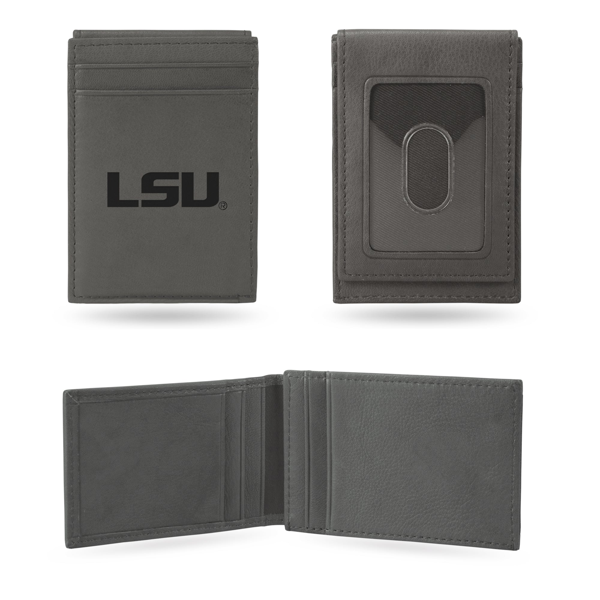 Lsu Louisiana State University Laser Engraved Gray Front Pocket Wallet
