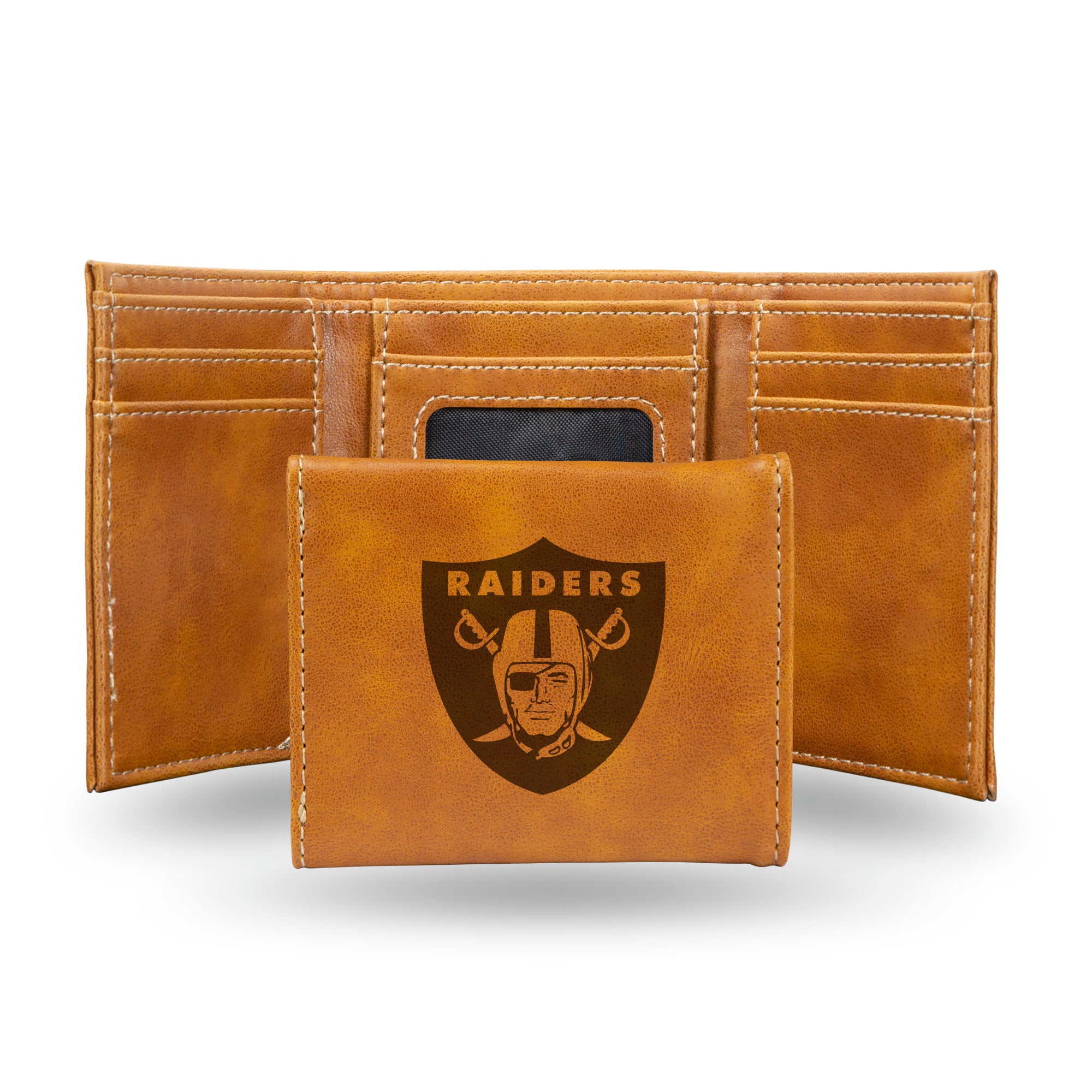 NFL Las Vegas Raiders Laser Engraved Brown Tri-Fold Wallet - Men's Acc