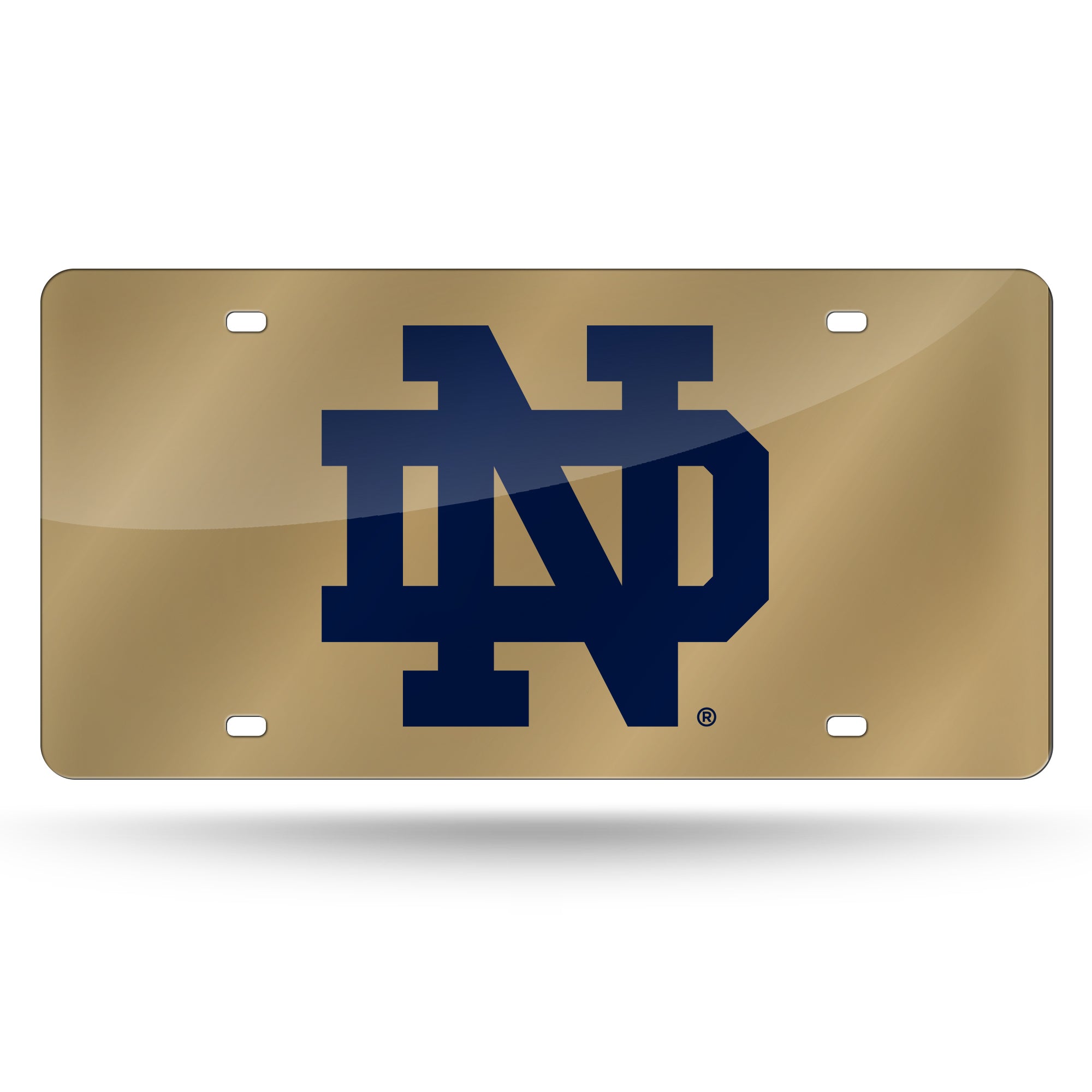 Notre Dame - Navy Interlocking Nd Logo On Gold Plate - Laser Cut Auto