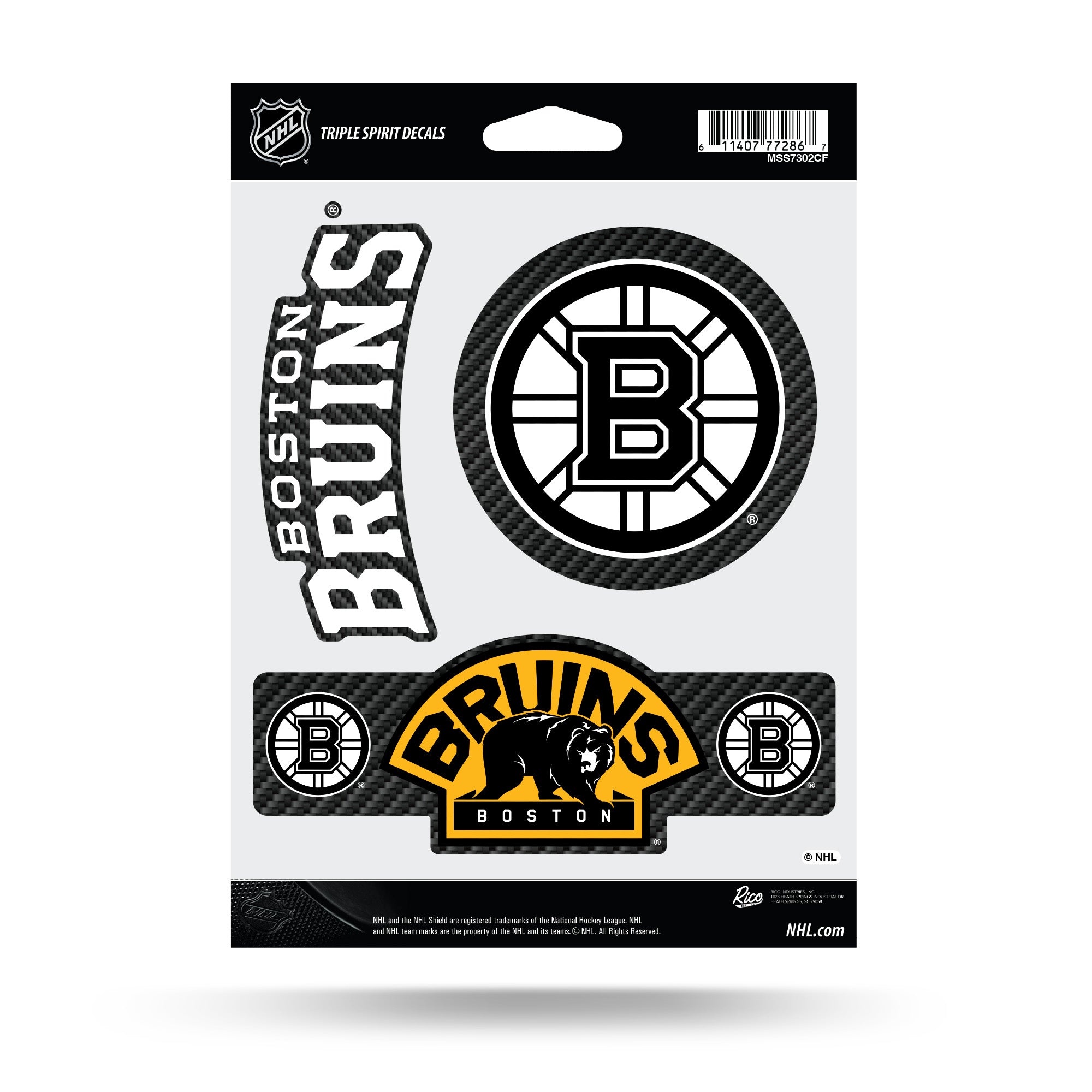 Boston Bruins - Carbon Fiber Design - Triple Spirit Stickers