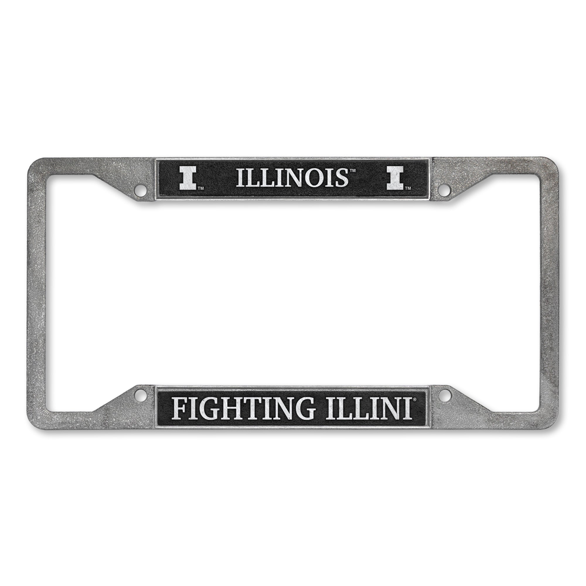 Illinois Fighting Illini 4-Corner Pewter Style License Plate Frame