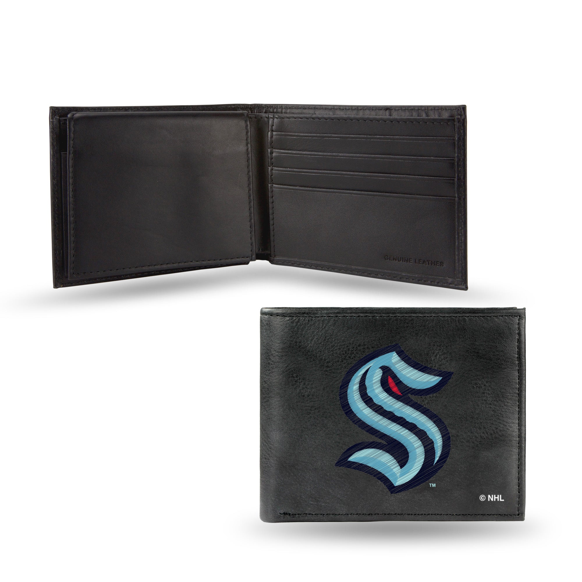 NHL Seattle Kraken Embroidered Genuine Leather Billfold Wallet 3.25" x