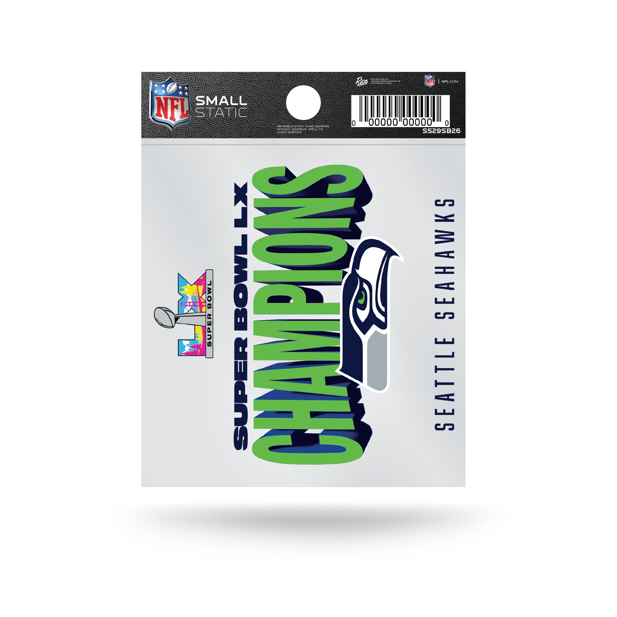 Seattle Seahawks 2026 Super Bowl LX Champions Small Static Cling