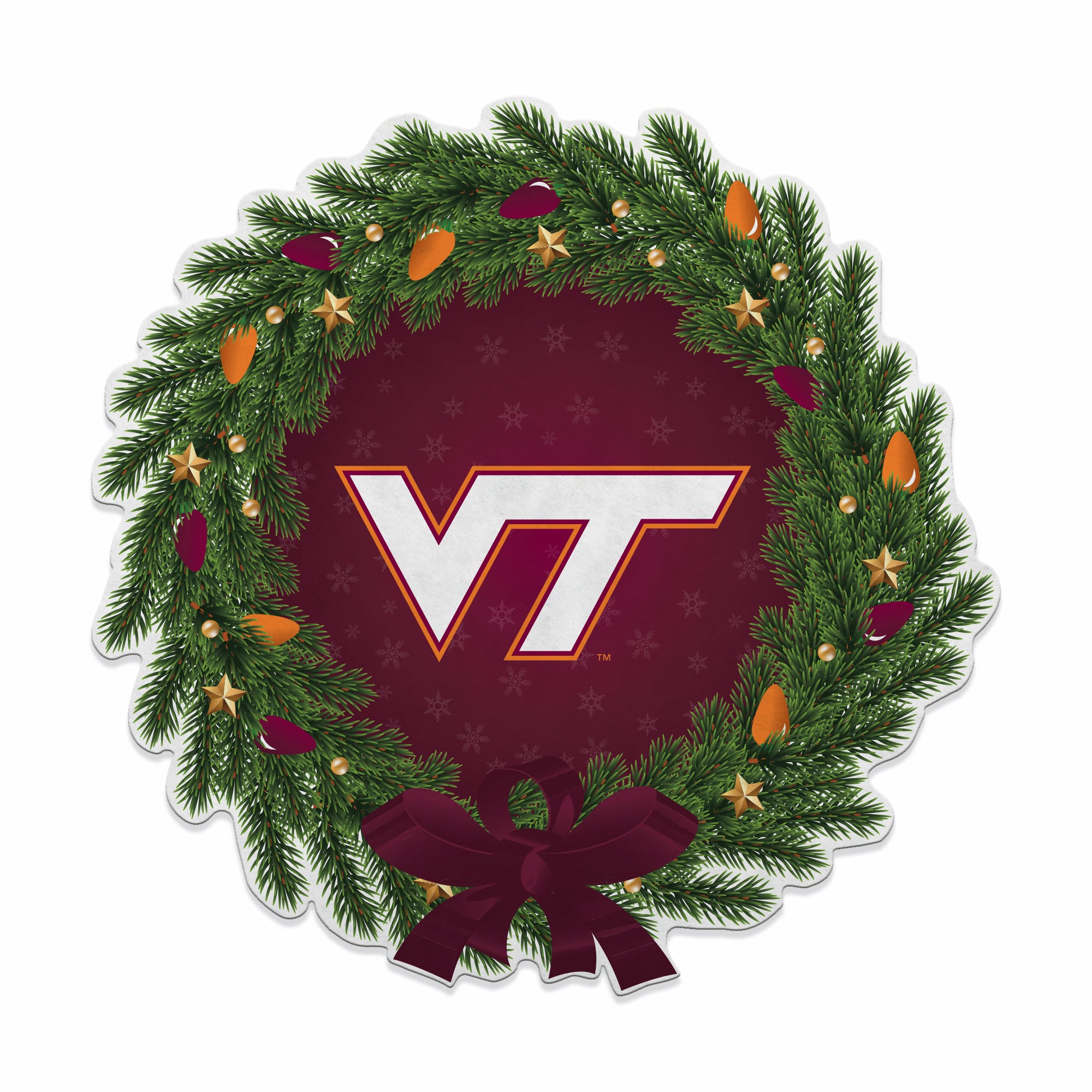 Virginia Tech Holiday Wreath Shape Cut Pennant