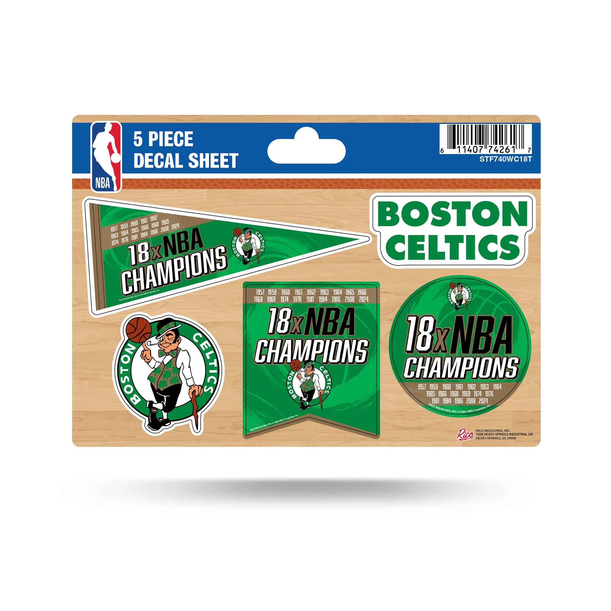 Boston Celtics 18 Time NBA Champions 5 Piece Decal Sheet