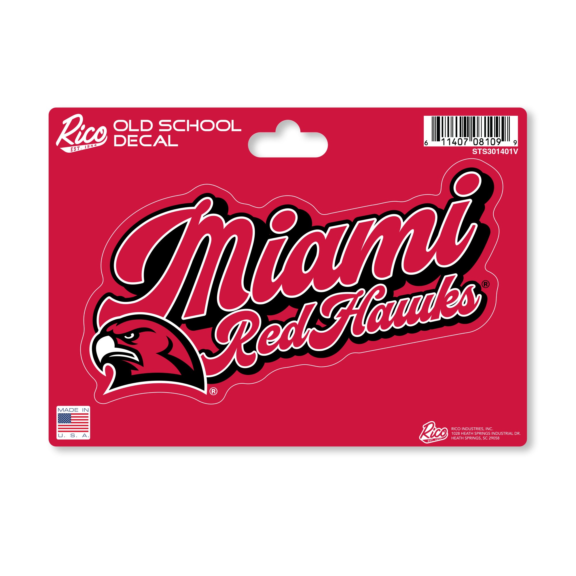 Miami of Ohio Redhawks 4 X 6" Vintage Decal