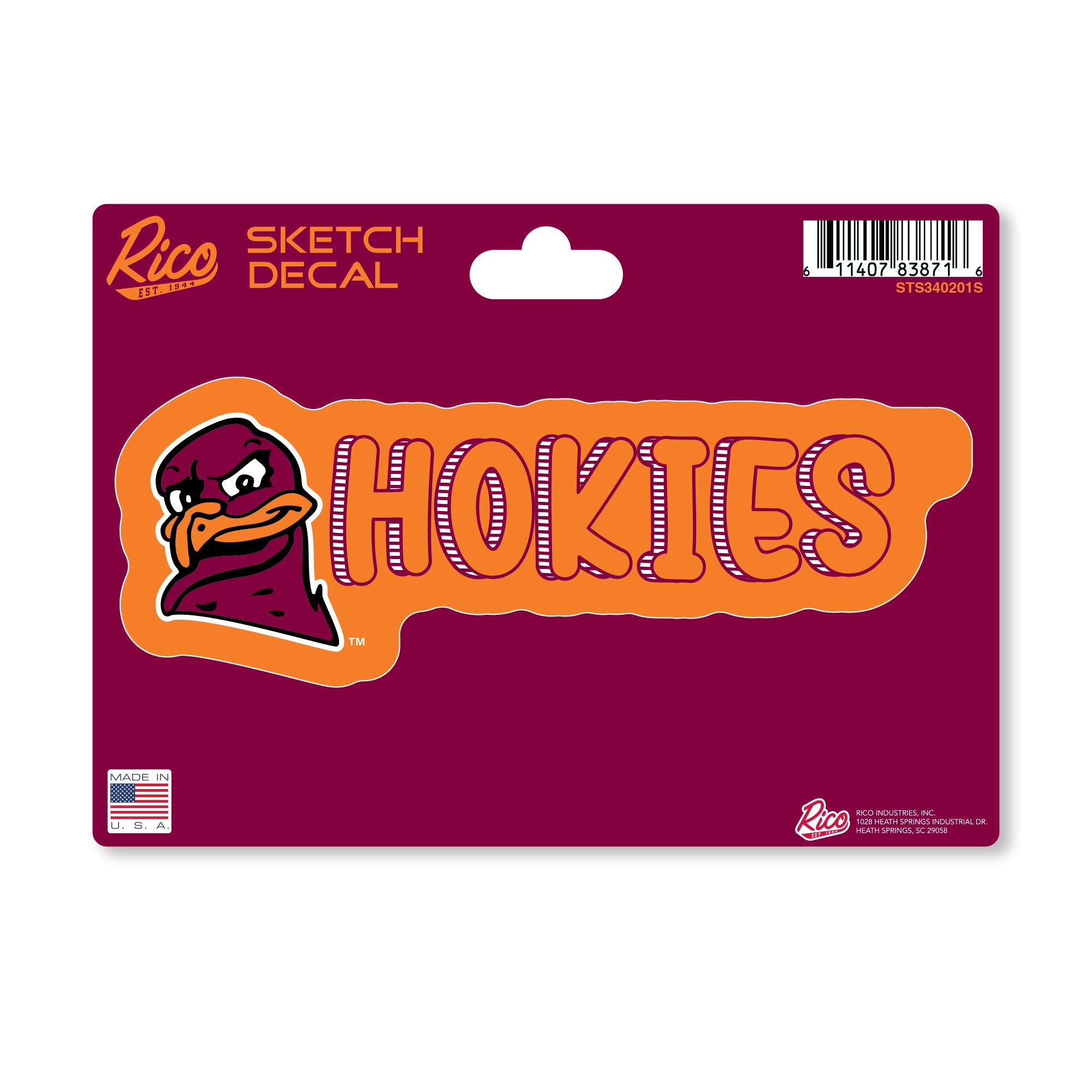 Virginia Tech Hokies 4 X 6" Sketch Decal
